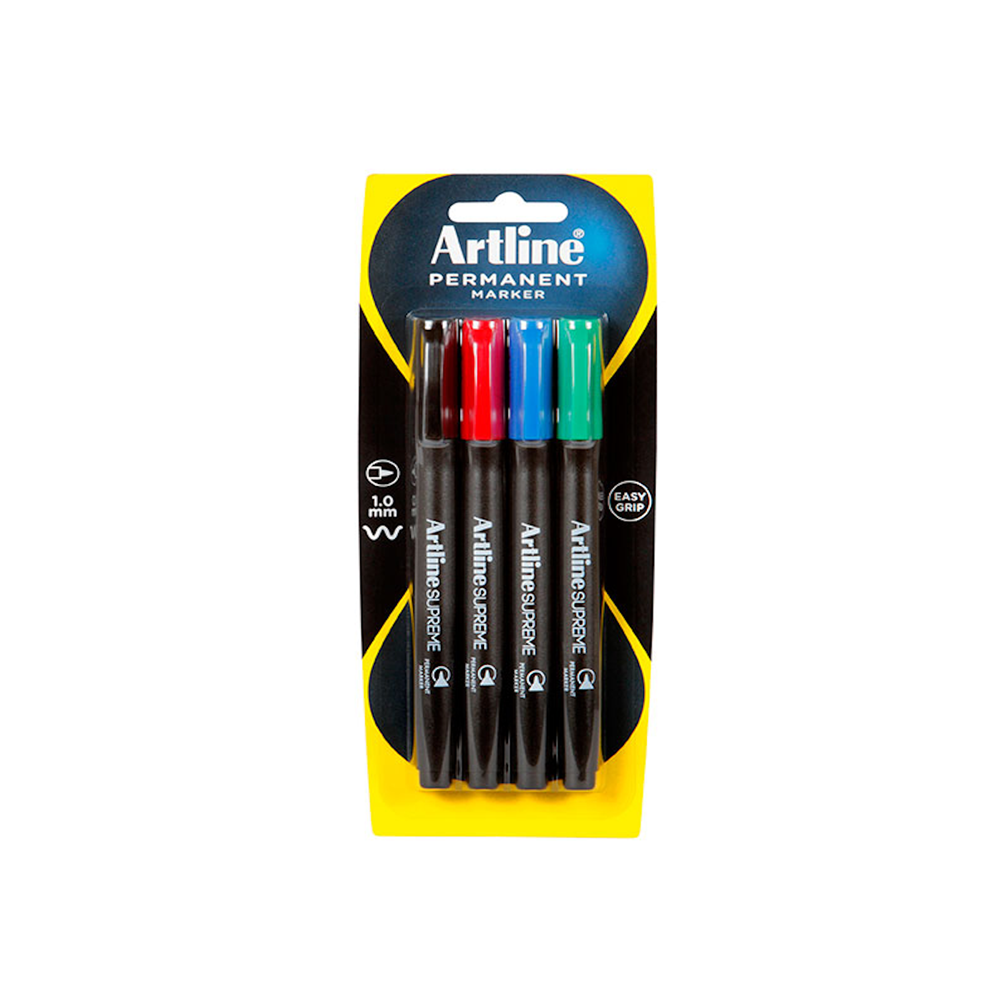 Artline Supreme Permanent Marker Pack of 4 Assorted – The School Shop NZ